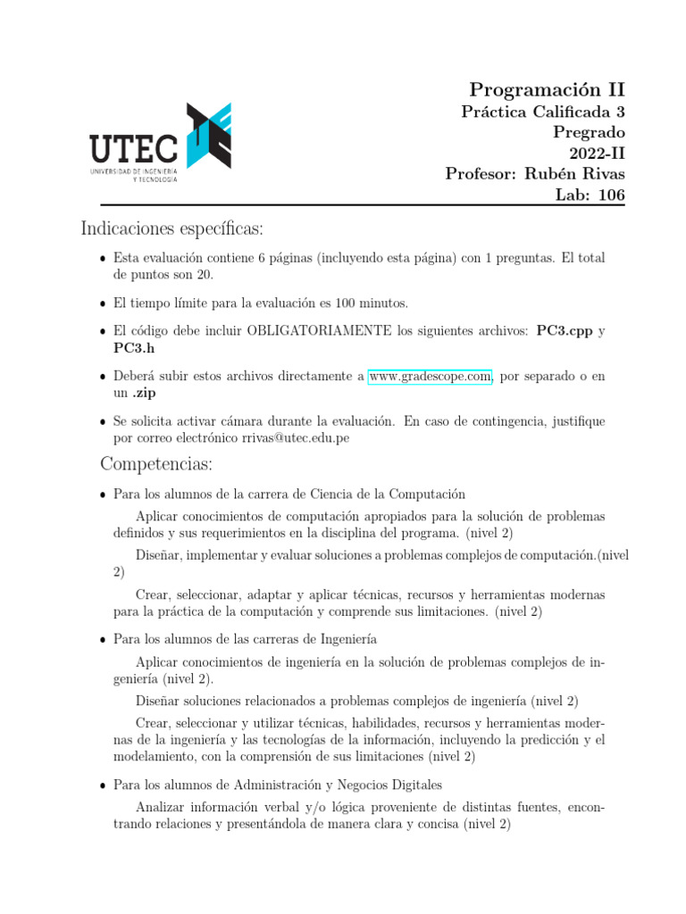 Indicaciones Espec Ificas:: Programaci On II | PDF