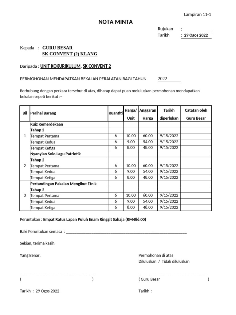 Contoh Nota Minta | PDF