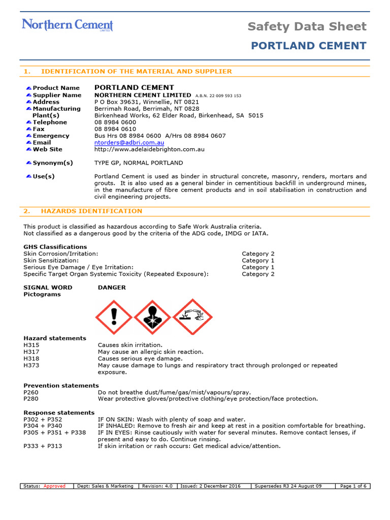 Northern Cement PORTLAND - SDS | PDF