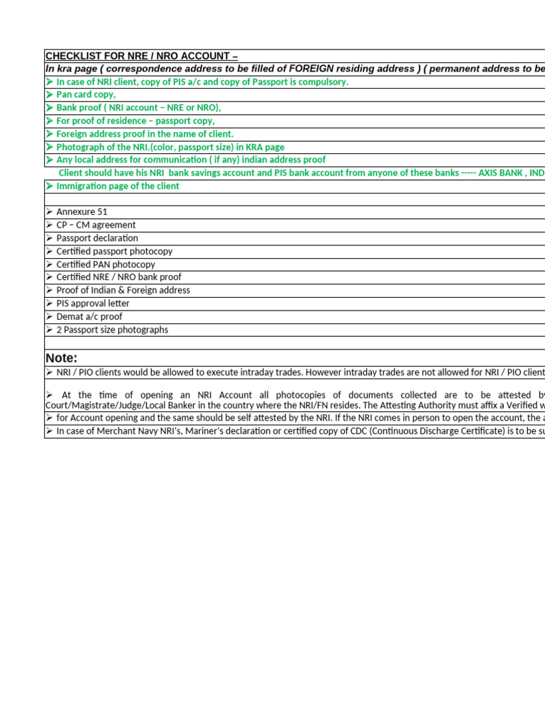 NRI Account Check List | PDF