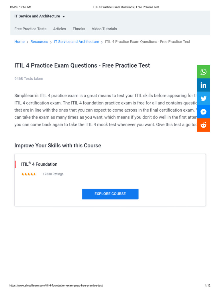 ITIL 4 Practice Exam Questions - Free Practice Test | PDF
