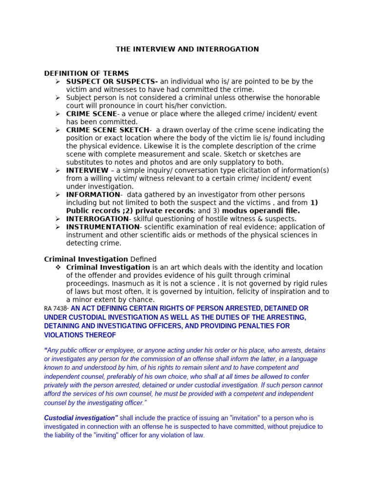 Interview and Interrogation Topics | PDF