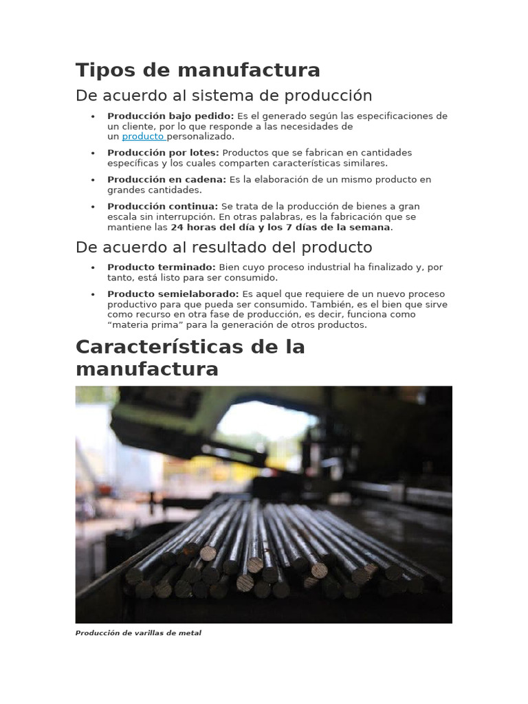 Tipos y Características de Manufactura | PDF