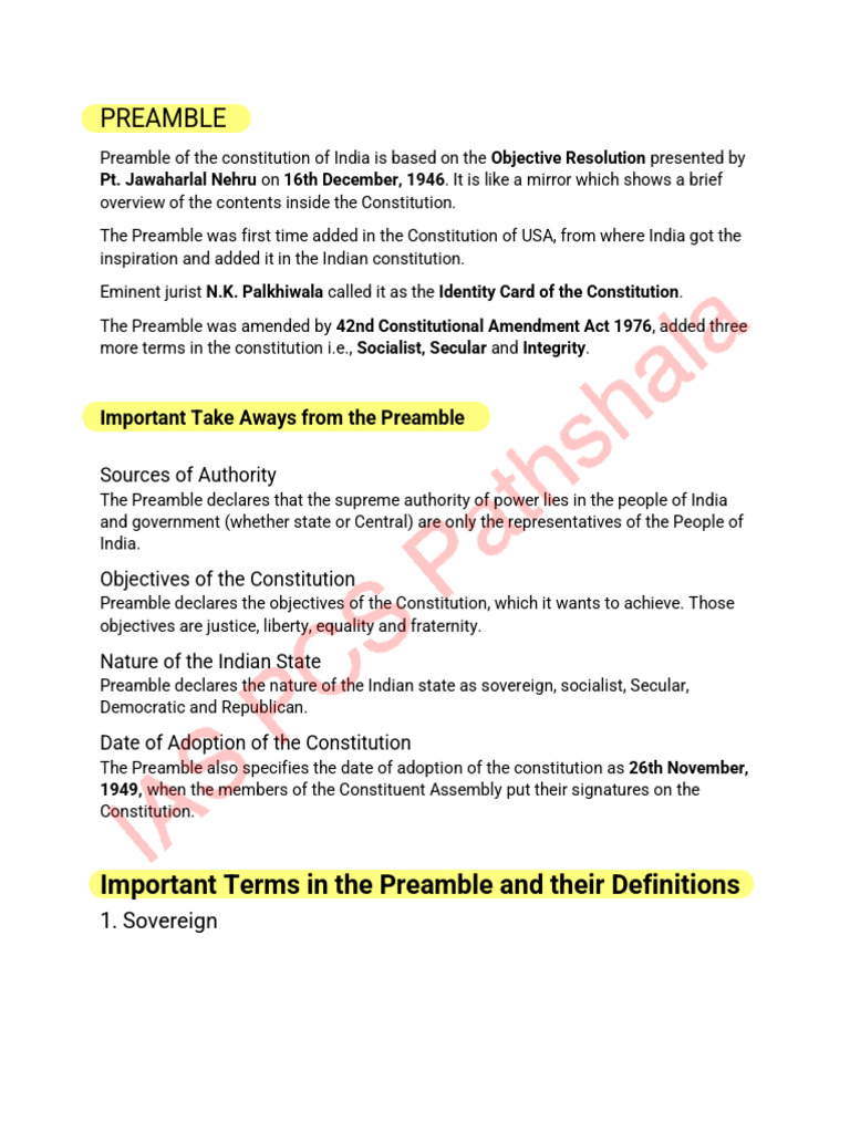 Preamble - IAS PCS Pathshala | PDF