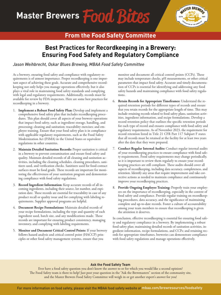 Food Safety and Regulatory Compliance | PDF