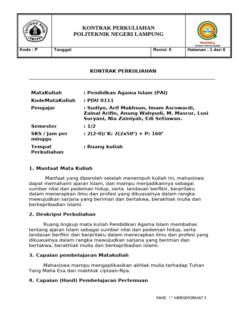 Kontrak Perkuliahan Ok | PDF