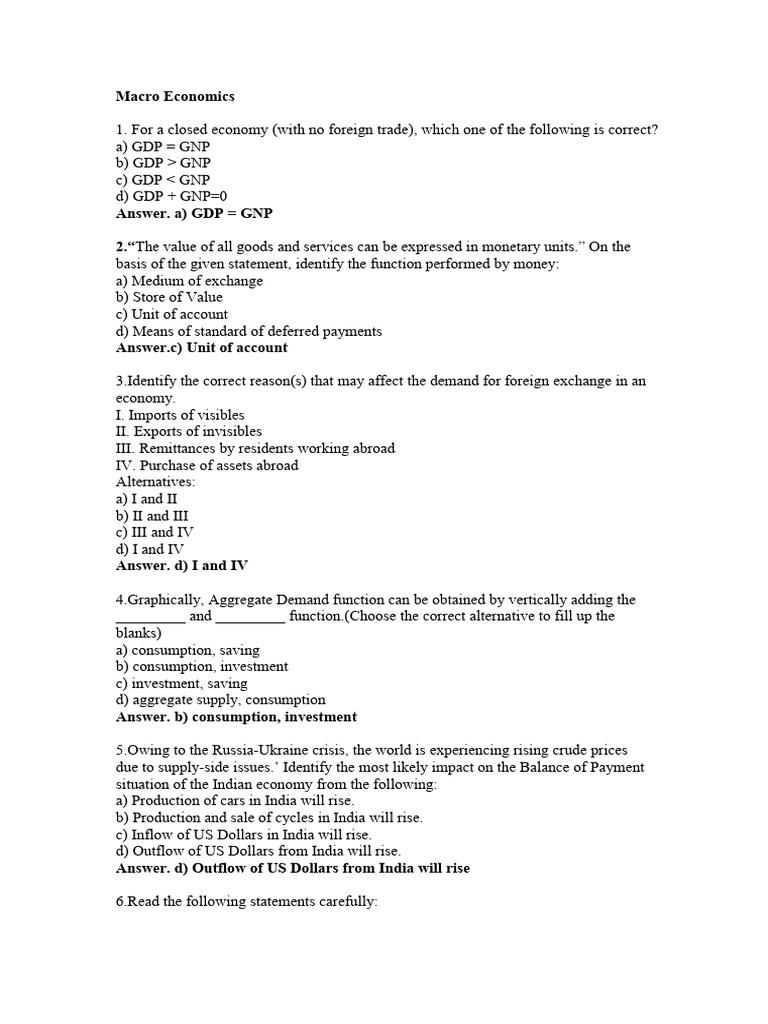Cbse Class 12 Economics Mcqs | PDF