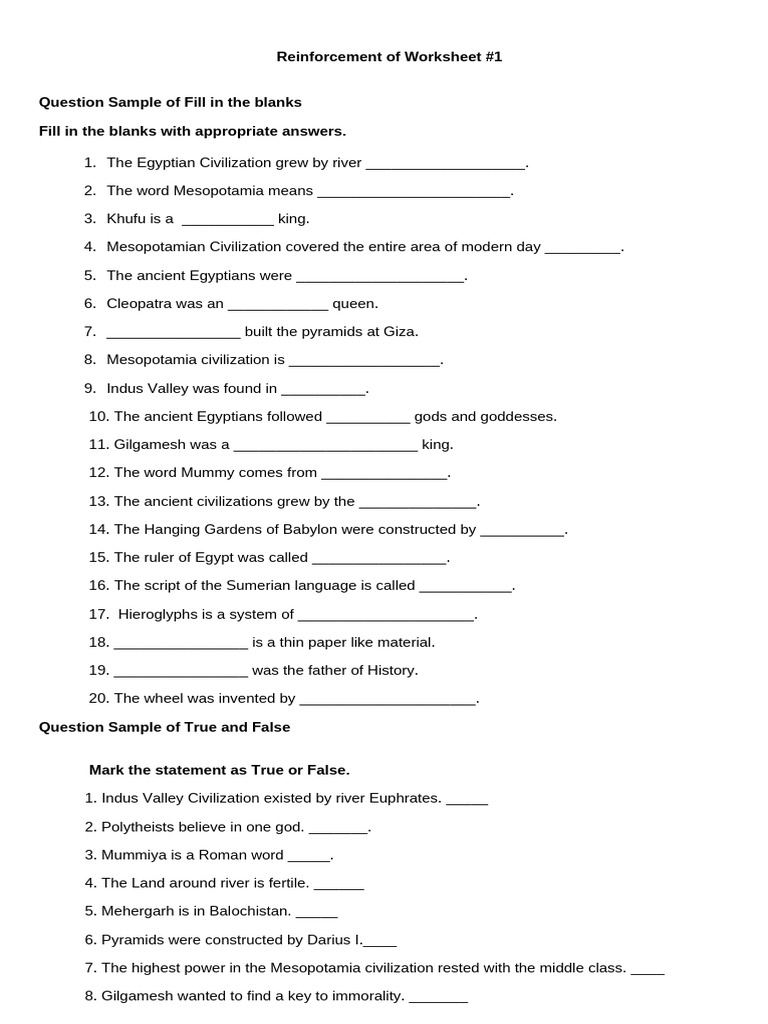 Reinforcement Worksheet For 6th | PDF