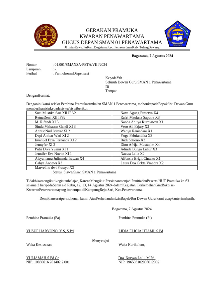 Surat Dispen Hut Pramuka | PDF