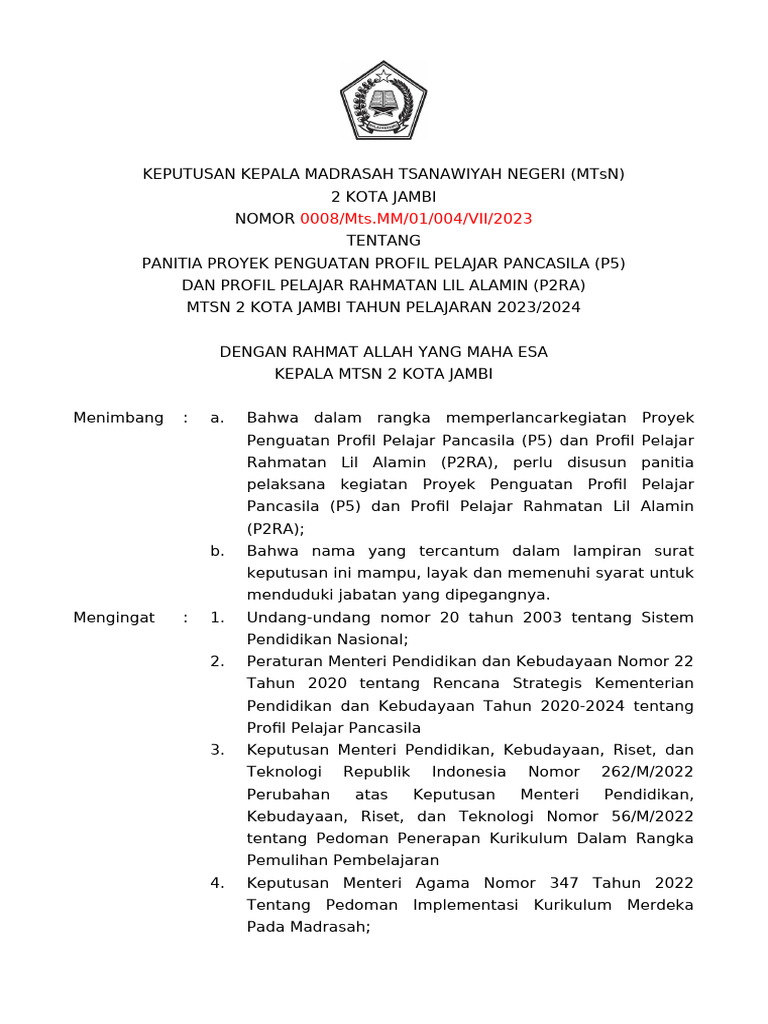 SK Panitia P5P2RA TP. 2023-2024 | PDF