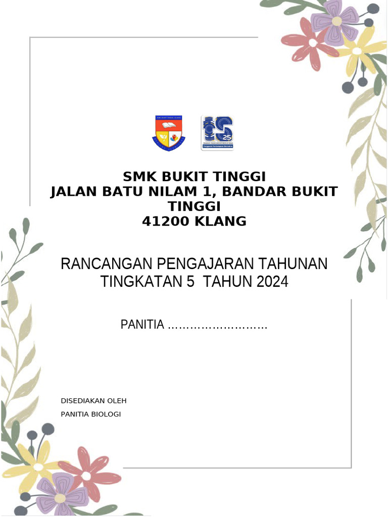 Cover Page RPT BIOLOGI T5 2024 - F POTRAIT | PDF