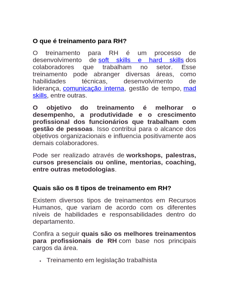 O Que é Treinamento Para RH | PDF