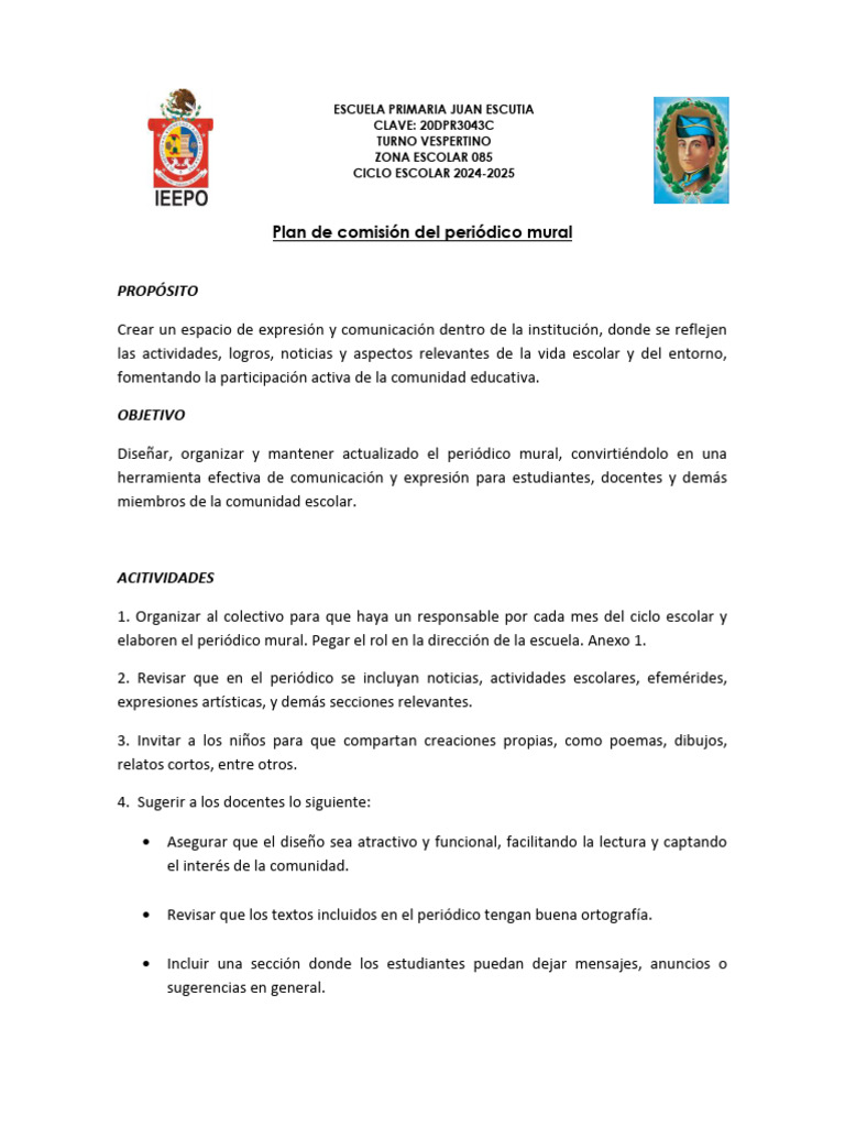 Plan de Comision Del Periodico Mural-1 | PDF