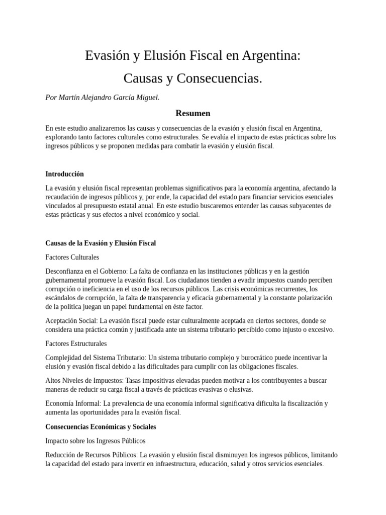 Evasión y Elusión Fiscal en Argentina | PDF