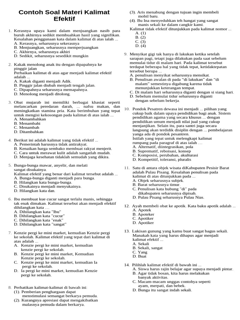 Contoh Soal Materi Kalimat Efektif - Compress | PDF