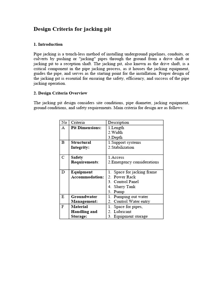 Design Criteria For Jacking Pit | PDF