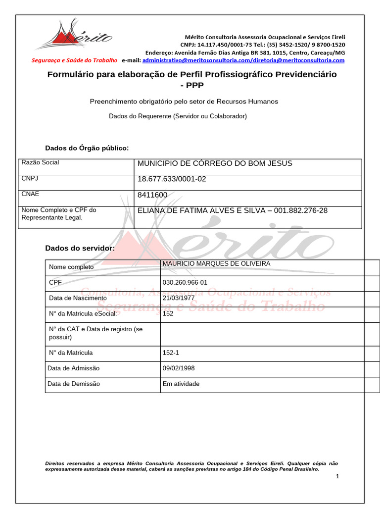 CHECK LIST REQUERENTE - PPP MAURICIO | PDF