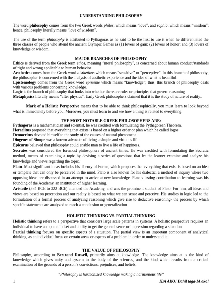 Intro To Philo Weeks | PDF