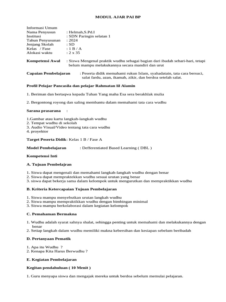 Modul Ajar Pai BP DBL PPL | PDF