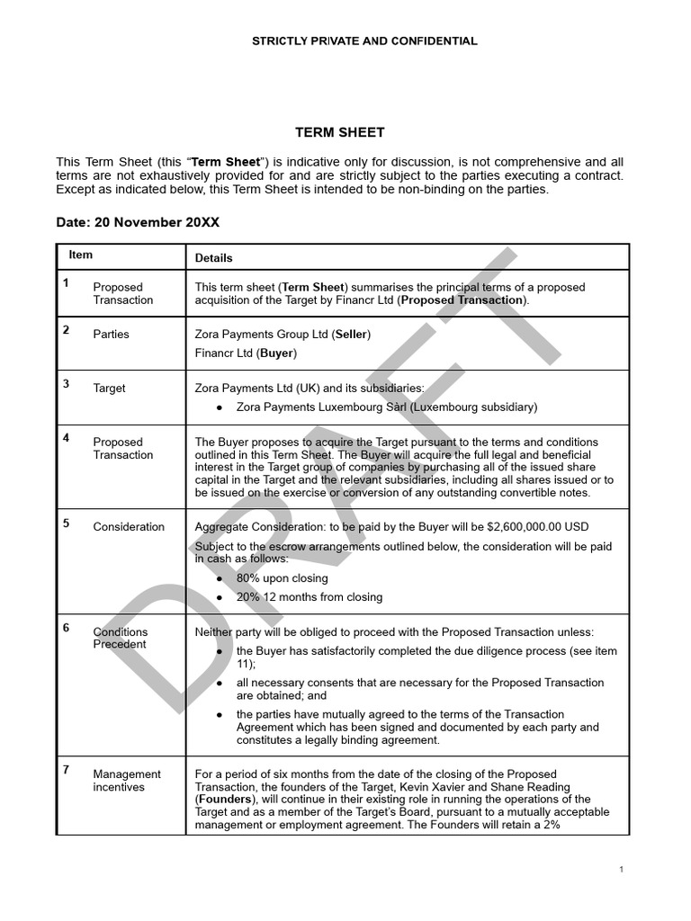 Task 2 - Draft Term Sheet | PDF