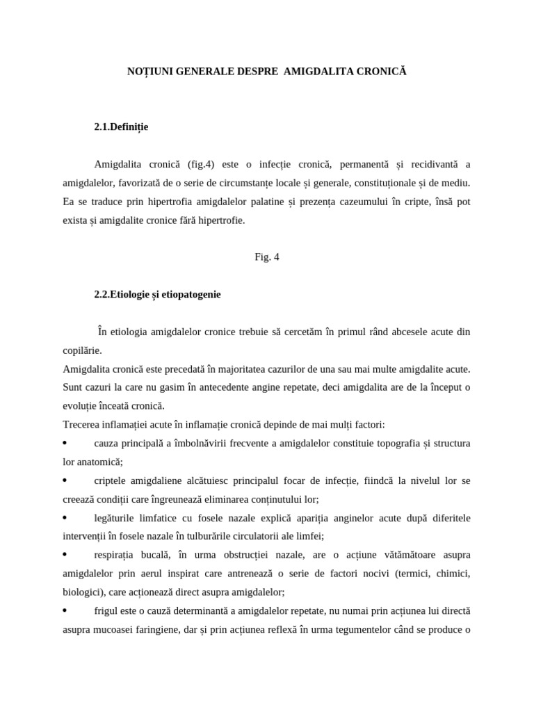 Notiuni Generale Despre Amigdalita Cronica | PDF