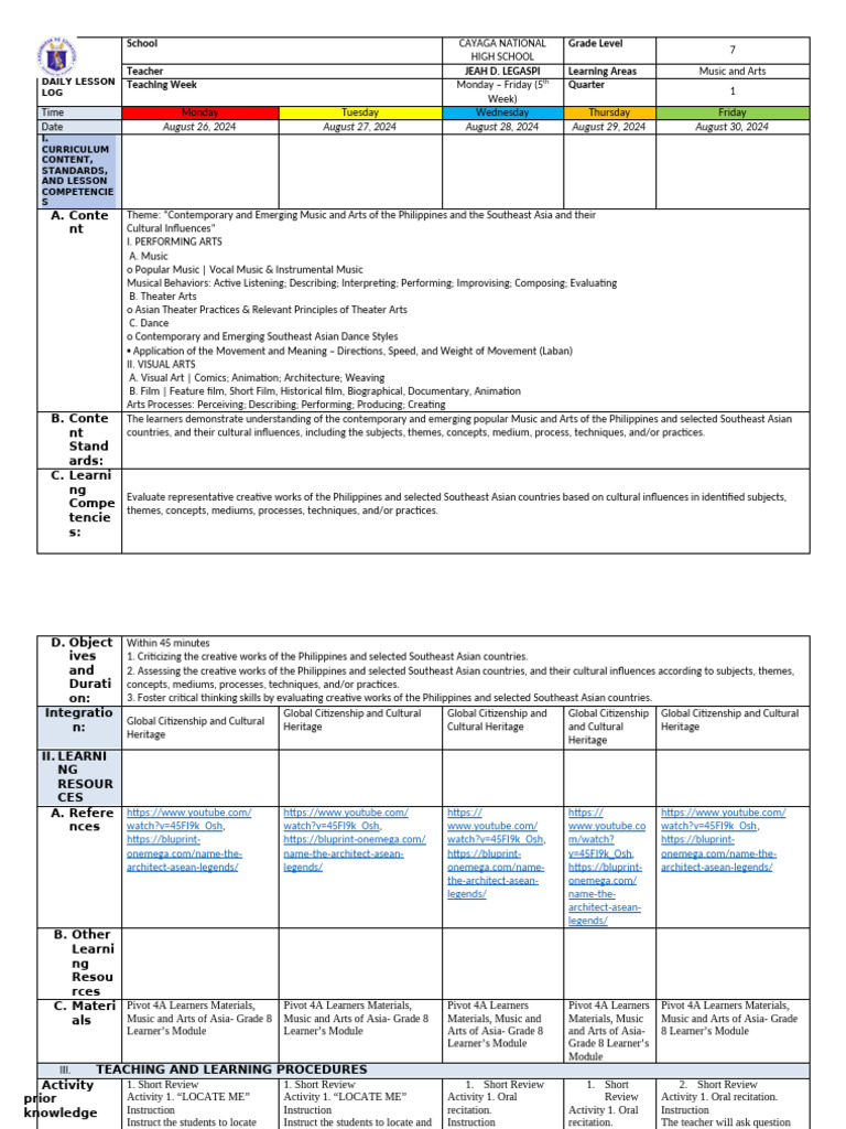 DAILY Detailed LESSON Plan Templete | PDF