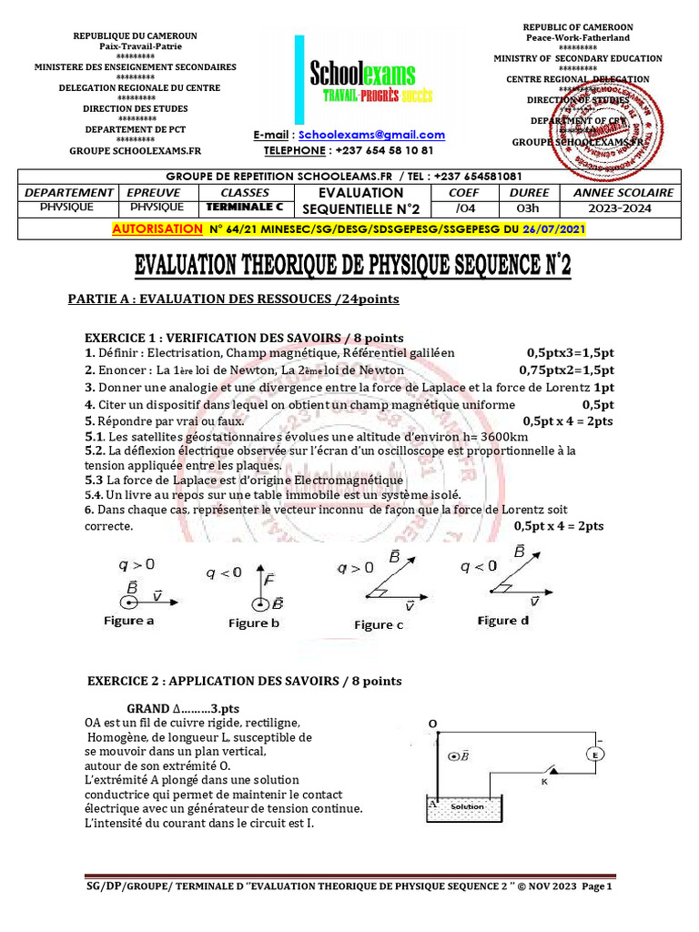 SEQ 2 PHY Tle C 2023 2024 by Schoolexams.fr | PDF
