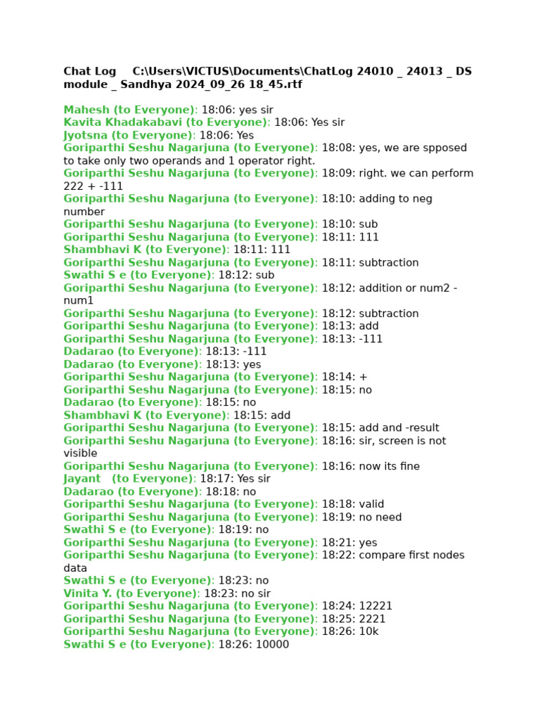 ChatLog 24010 _ 24013 _ DS module _ Sandhya 2024_09_26 18_45 | PDF
