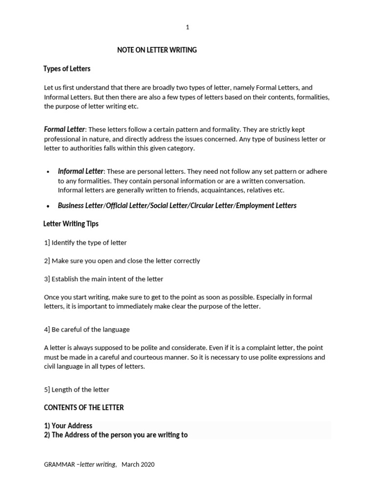 9 Note On Letter Writing | PDF