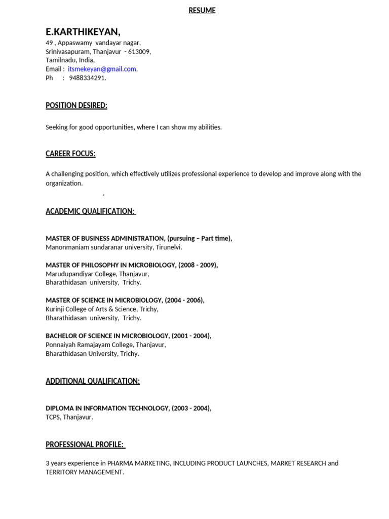 KARTHIKEYAN RESUME C.U.B | PDF