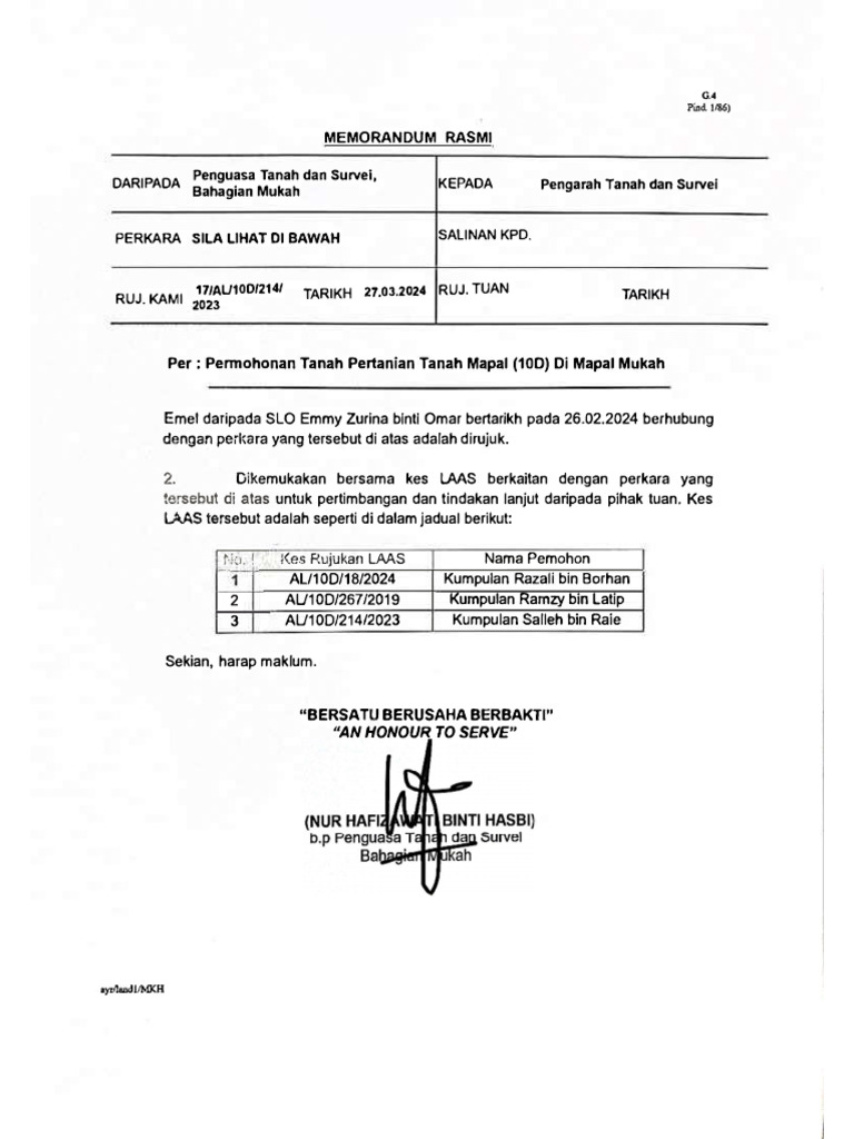 Memo Rasmi Al-10d-214-2023 | PDF