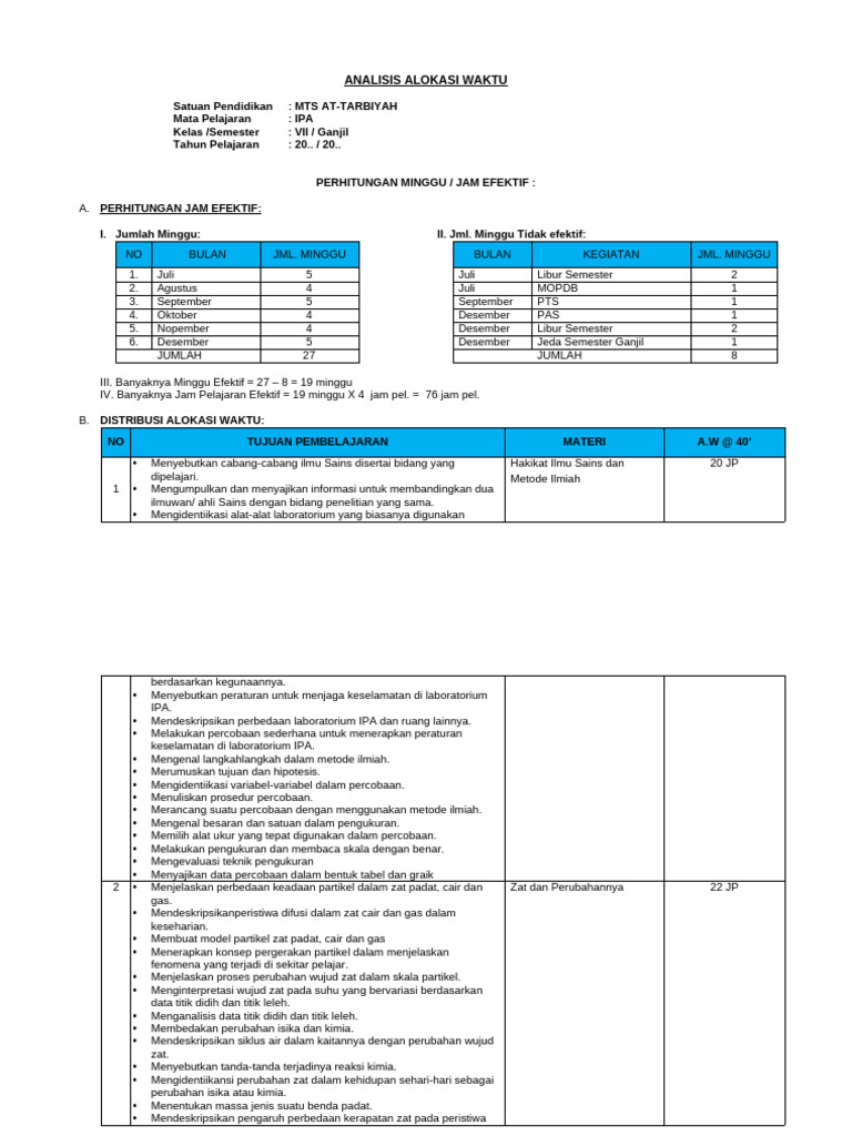 RPE IPA Kelas VII Kumer | PDF