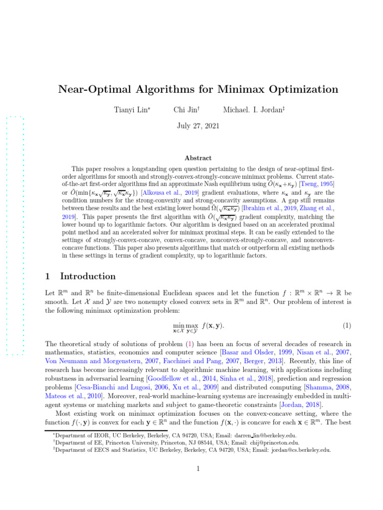 Near-Optimal Algorithms For Minimax Optimization: Tianyi Lin Chi Jin ...