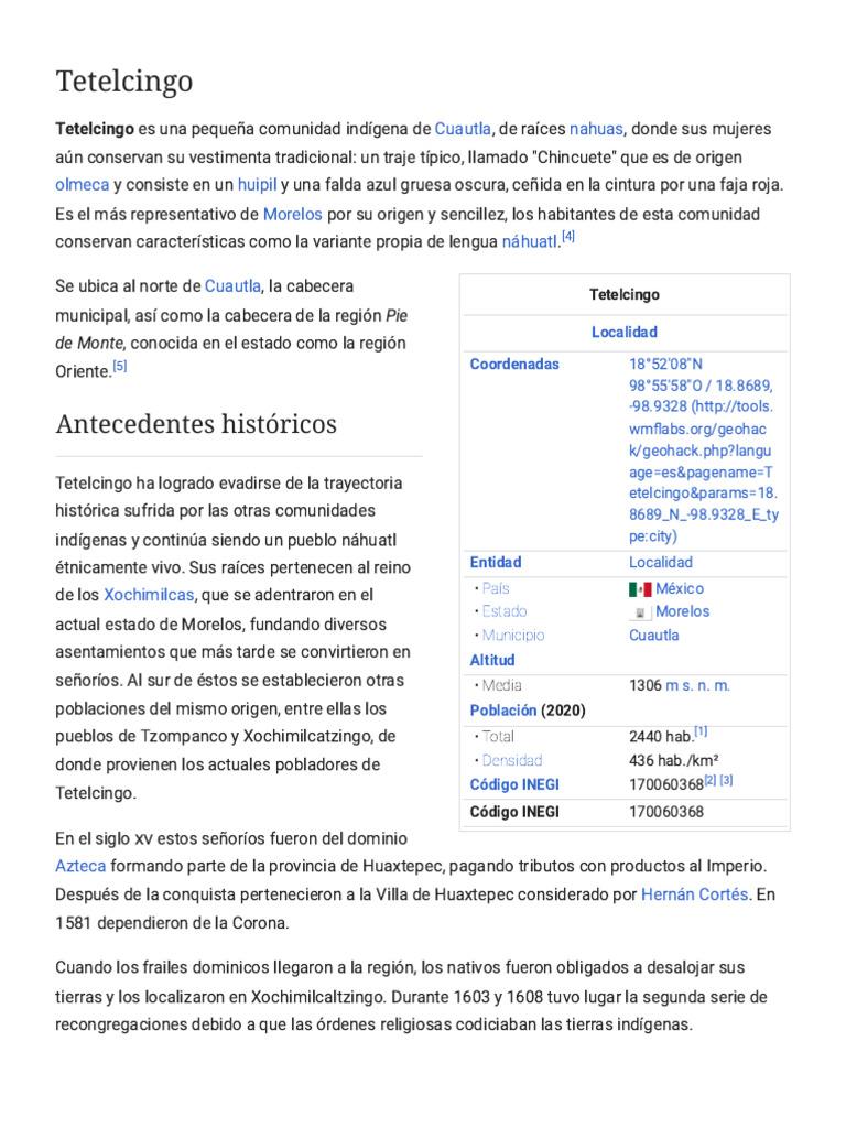 Tetelcingo - Wikipedia, La Enciclopedia Libre | PDF