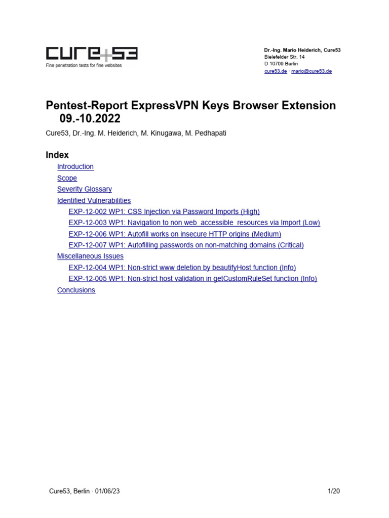 Pentest Report Expressvpn Keys Extension | PDF