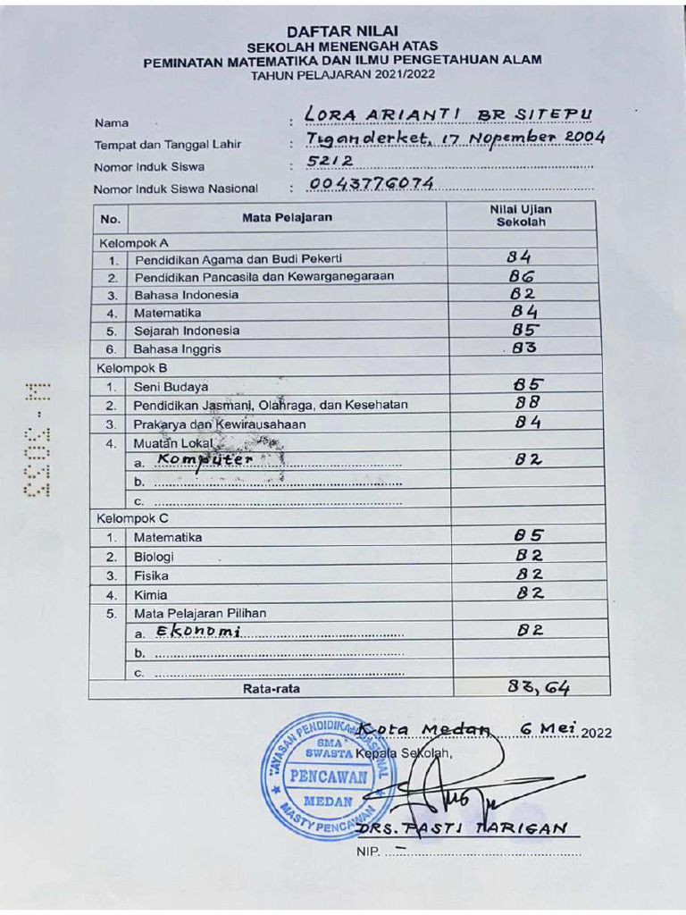 7. TRANSKRIP NILAI SMA | PDF