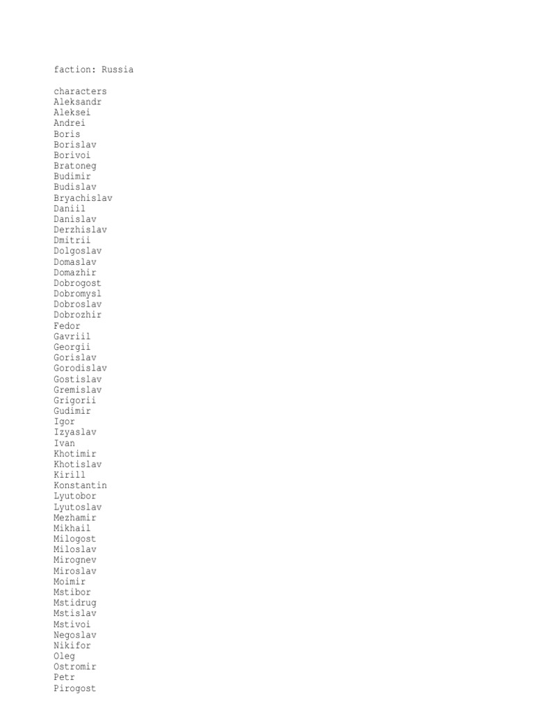 Comprehensive List of Russian Names | PDF