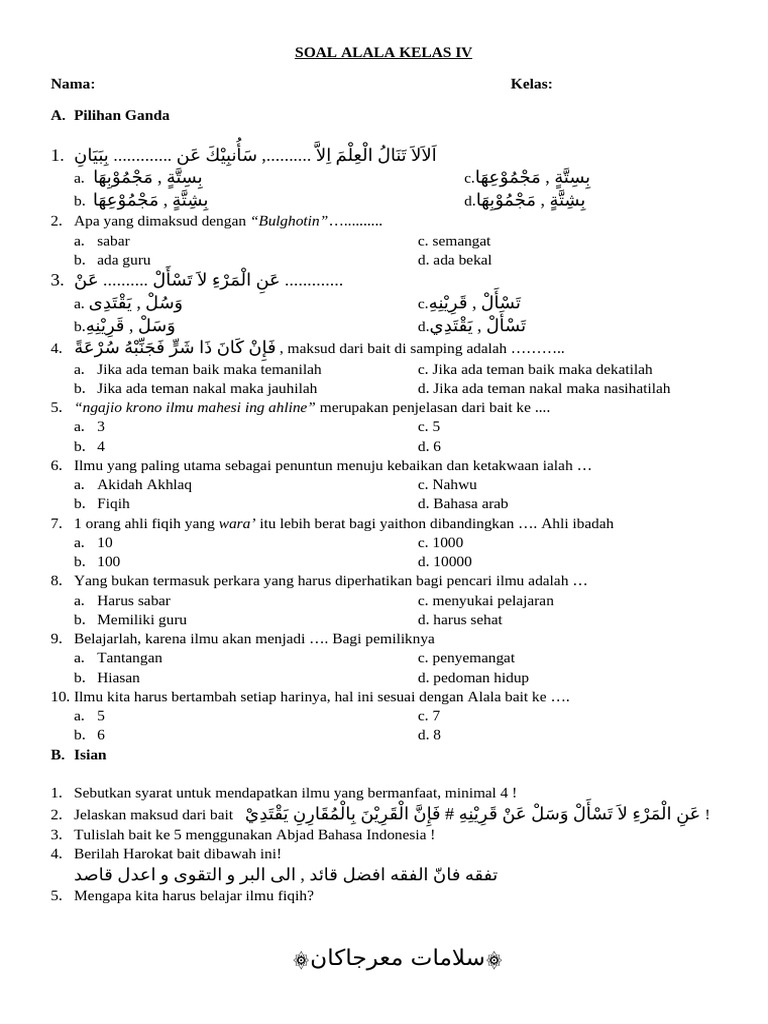 Soal Alala Kelas Iv | PDF