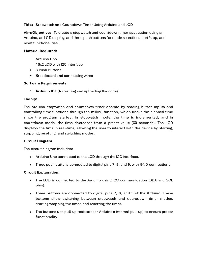 Stopwatch And Countdown Timer Using Arduino And Lcd Pdf Home And Garden Computers