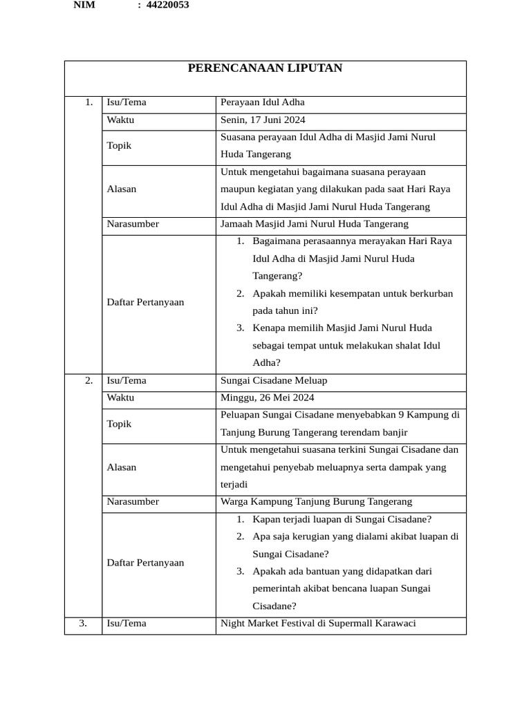 Perencanaan Liputan | PDF
