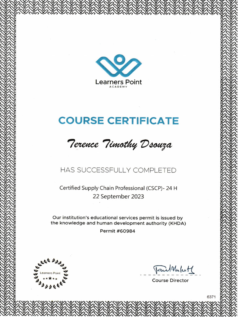 LP Certificate - CSCP | PDF