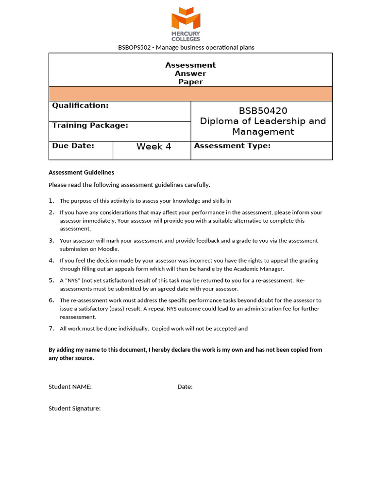 BSBOPS502 Assessment Guidelines | PDF