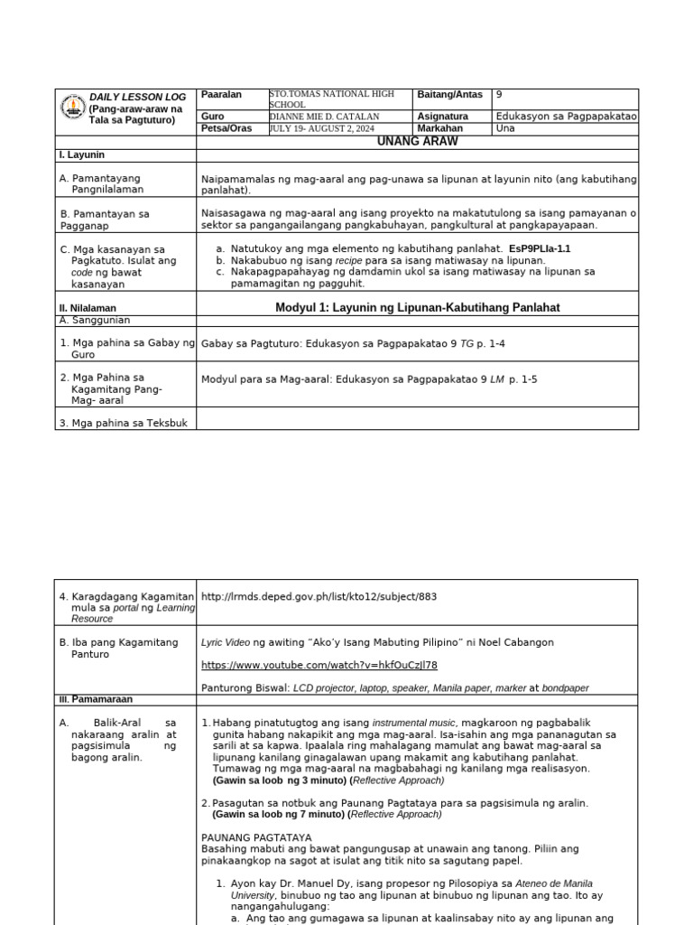 EsP DLL 9 Mod 1-Q1 | PDF