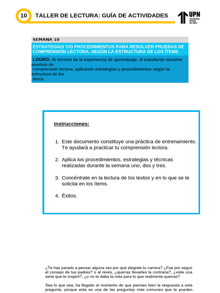 SEM10 - Guía de Actividades de Lectura | PDF