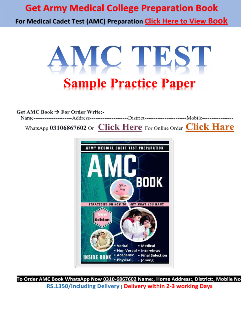 AMC Medical Cadet Test Format | PDF