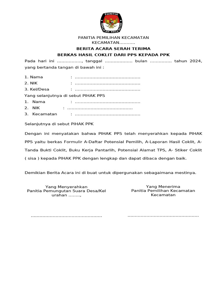 2 Ba Serah Terima Dokumen Kerja Pantarlih - PPK | PDF