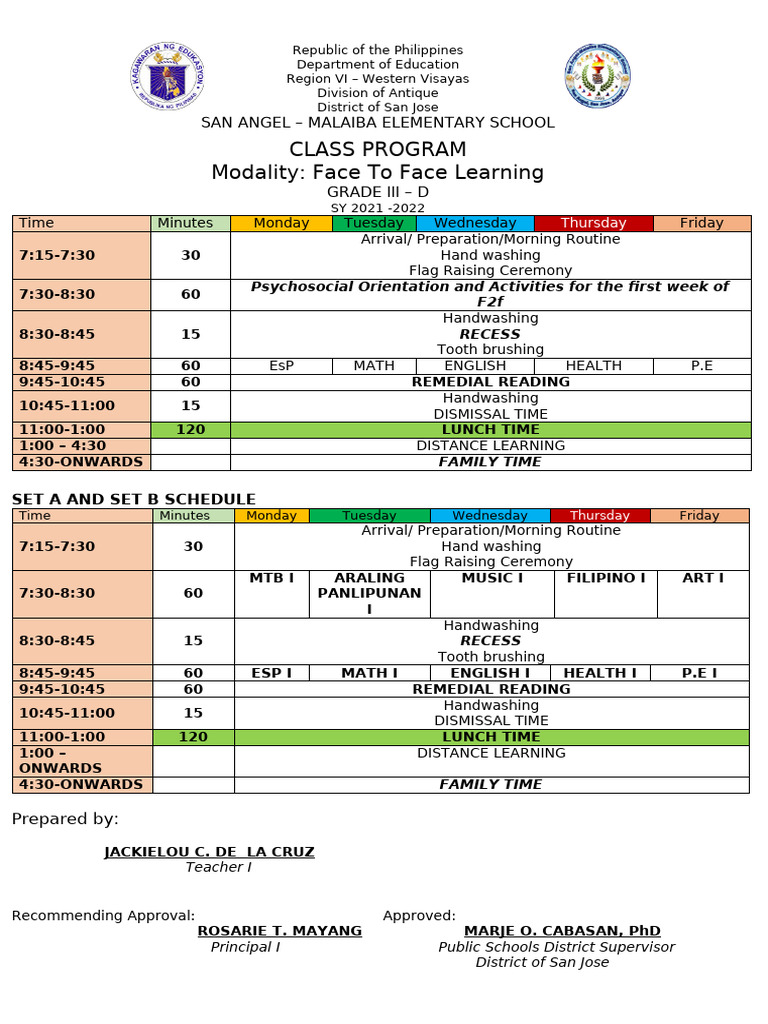 Grade 3 D CLASS-PROGRAM 1 | PDF