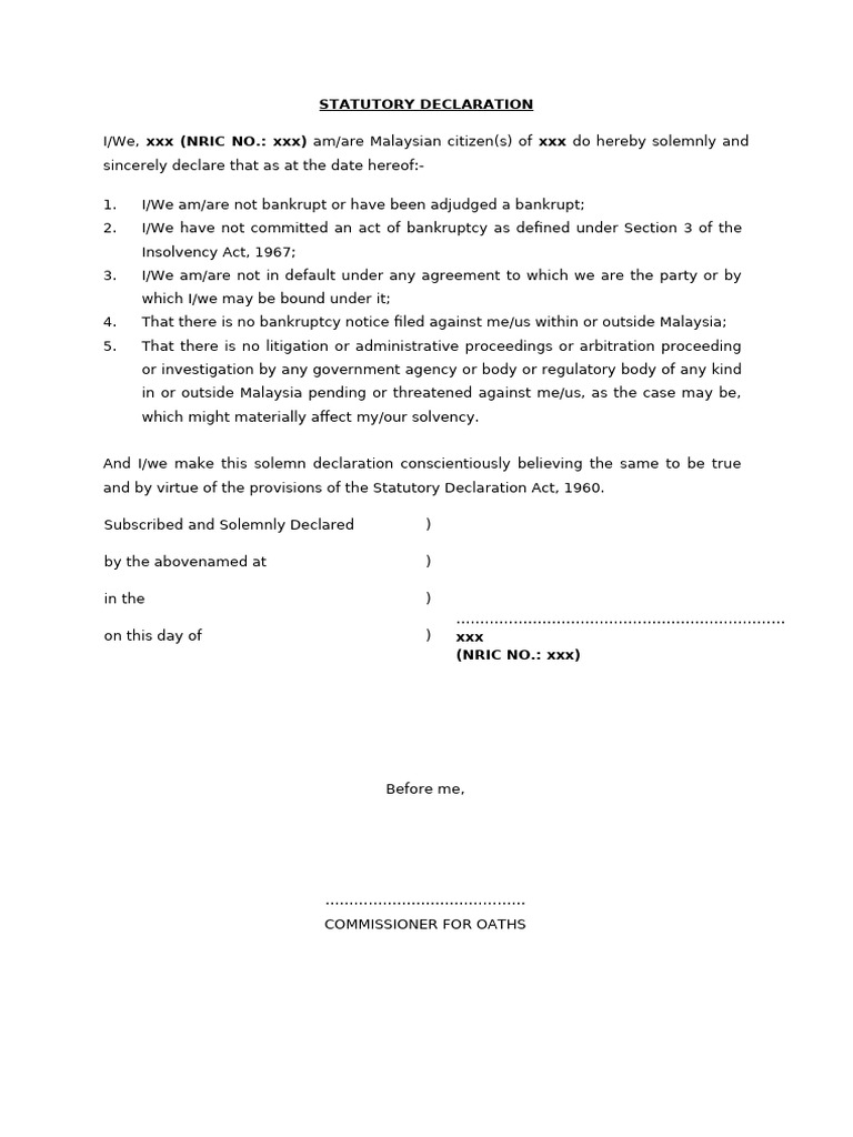 Malaysian Statutory Declaration Template | PDF
