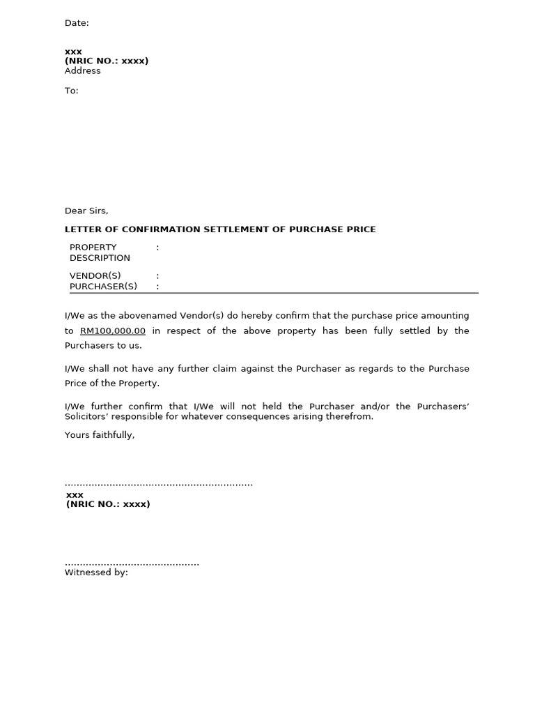 Letter Confirmation Differential Sum Settled | PDF