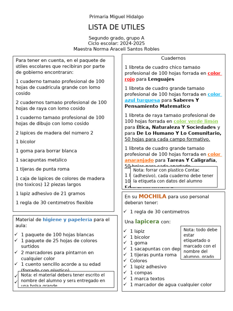 LISTA DE UTILES | PDF